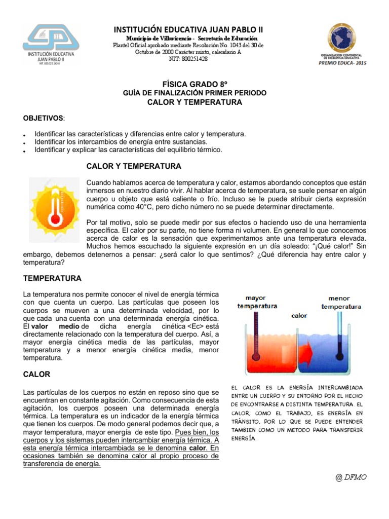 GUIA Y ACTIVIDAD DE FISICA GRADO 8o. I PERIODO | PDF | Temperatura | Calor