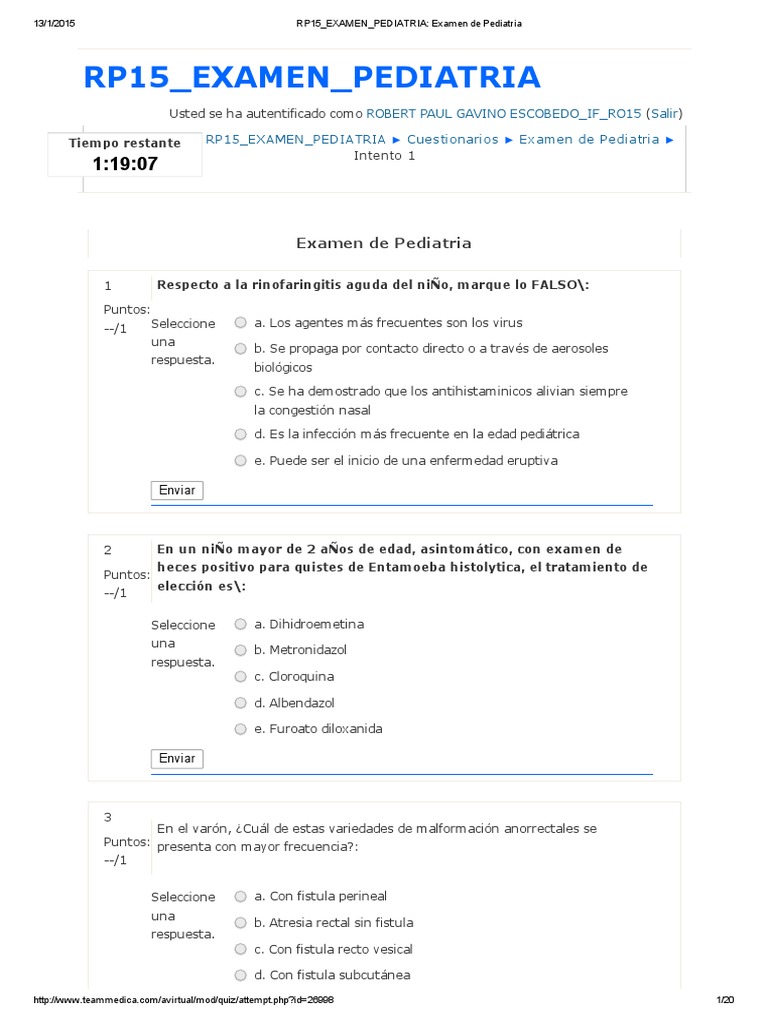 RP15 - EXAMEN - PEDIATRIA - Examen de Pediatria | PDF | Diarrea ...