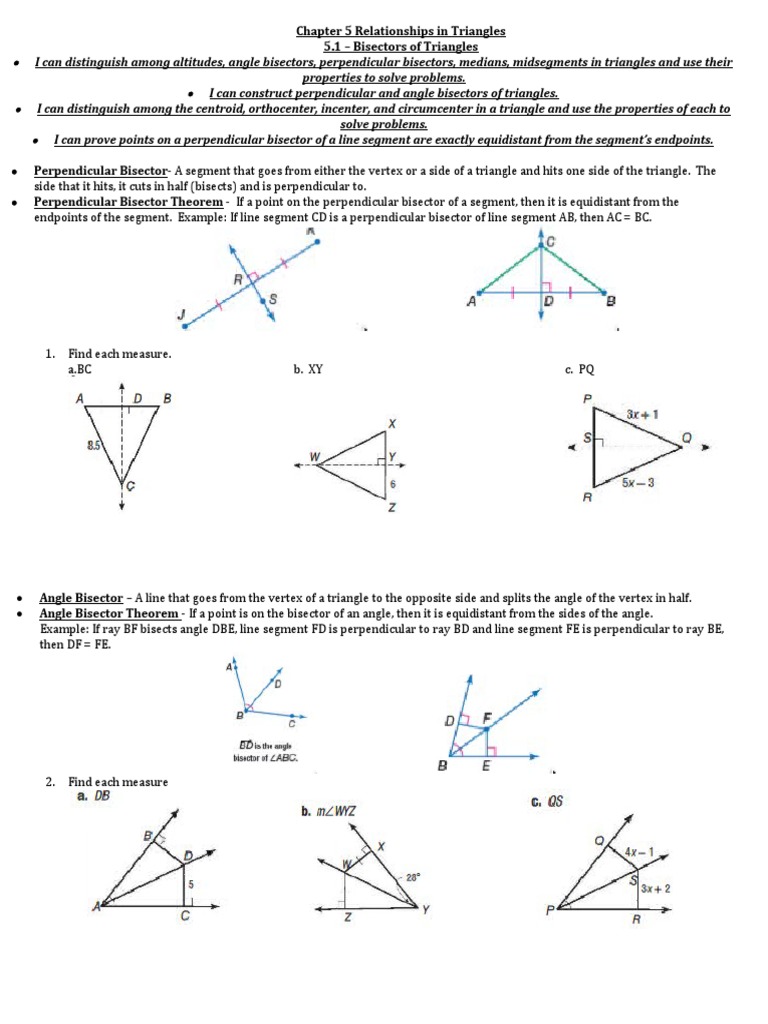 Chapter 5 Relationships in Triangles - Geometry Honors | PDF | Triangle ...