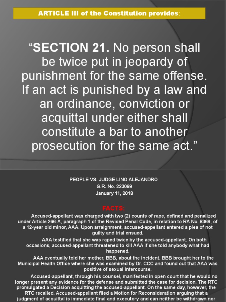 Article III Section 21 | PDF | Double Jeopardy | Acquittal