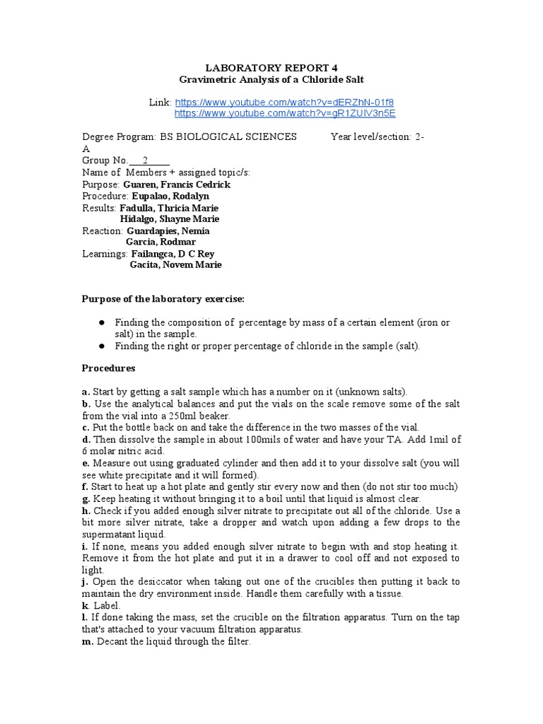 Group 2 - Laboratory Report 4 | PDF | Precipitation (Chemistry) | Silver