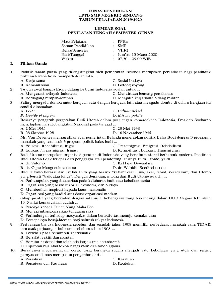 Soal PTS PPKN Kelas VIII | PDF