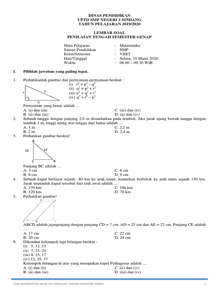 Soal PTS Matematika Kelas VIII | PDF