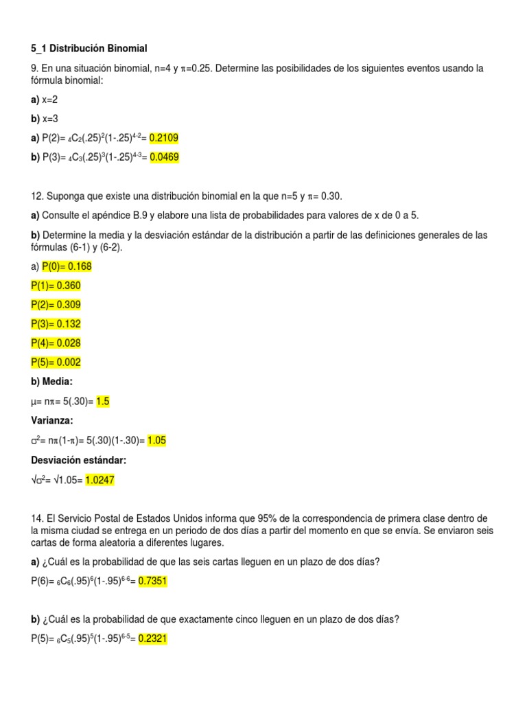 5 - 1 Distribución Binomial - Solucion | PDF | Desviación Estándar | Análisis estadístico