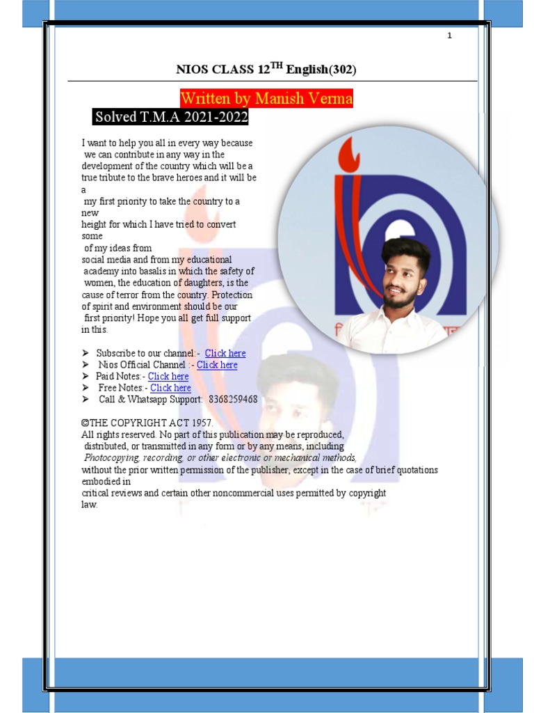 English Class 12th Tma 2021-22 | PDF