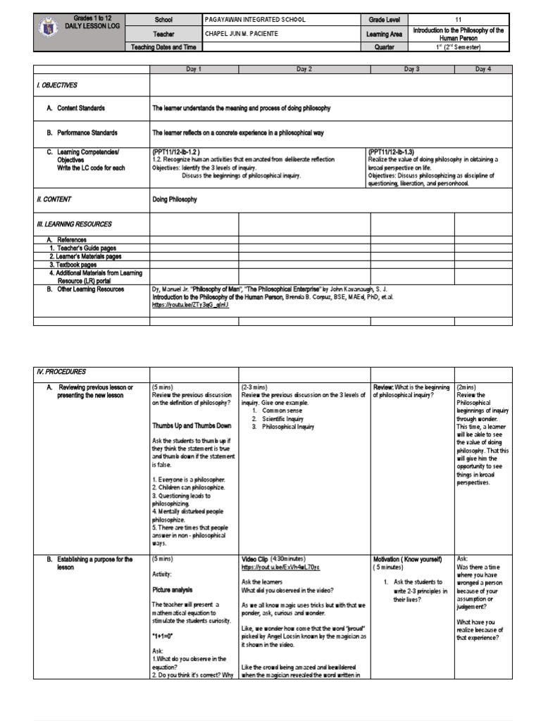 Week B - Philosophical Inquiry | PDF | Learning | Science