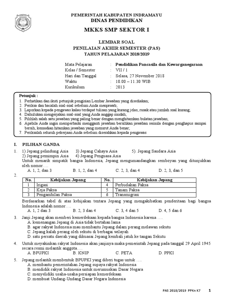 4-SOAL PAS PPKN 7 K13 Edit | PDF | Perjalanan