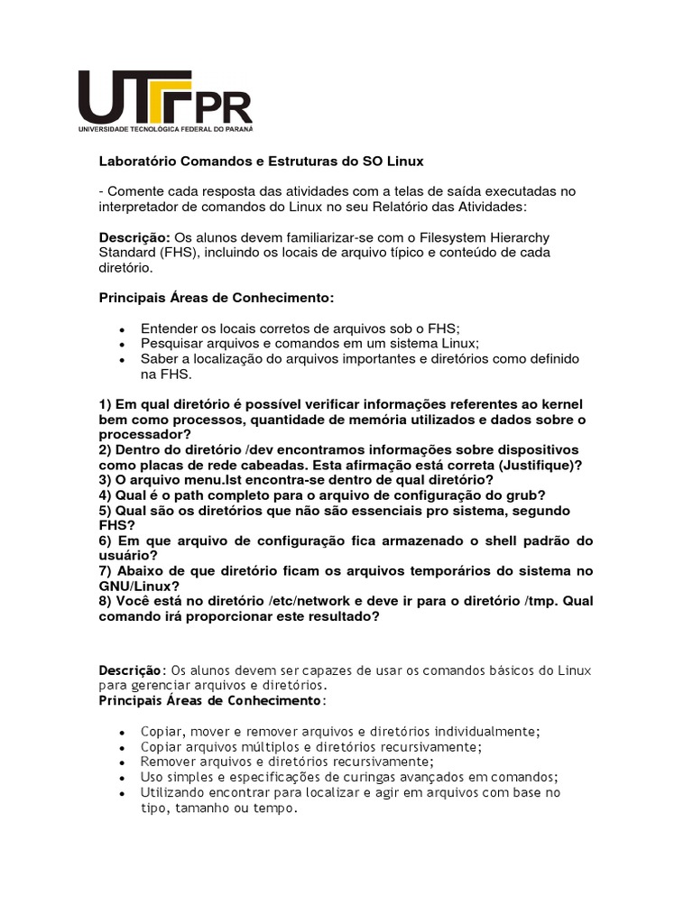 Laboratório e Exercícios Aula 02 | PDF | Linux | Sistema de arquivo
