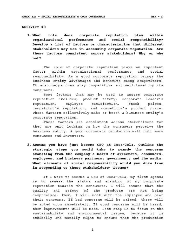 CSR Activity 2 | PDF | Reputation | Corporate Social Responsibility