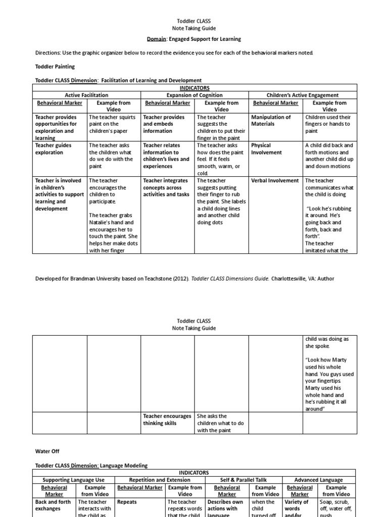 Toddler Engaged Support For Learning Note Taking Guide | PDF | Learning ...