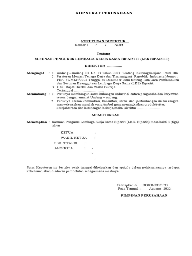 Susunan Pengurus LKS Bipartit 2022-2025 | PDF
