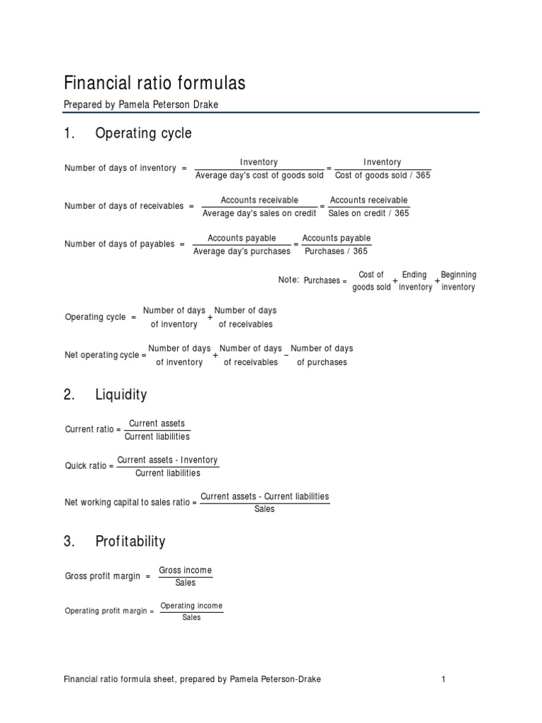 Financial Ratio Formulas Pdf Dividend Equity Finance