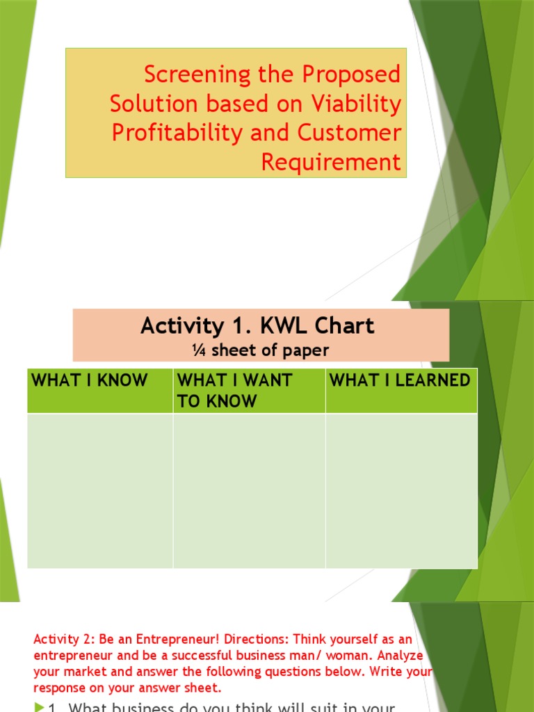 Screening The Proposed Solution Based On Viability | PDF ...
