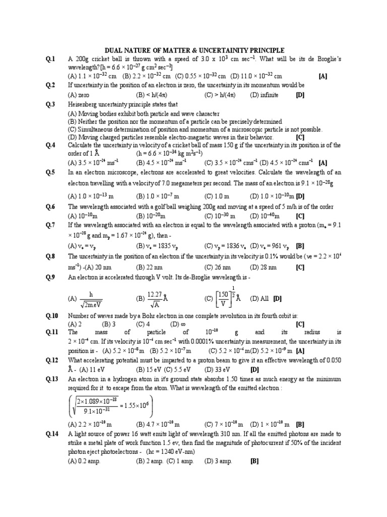 Dual Nature of Matter & Uncertainity Principle | PDF | Electron | Electronvolt