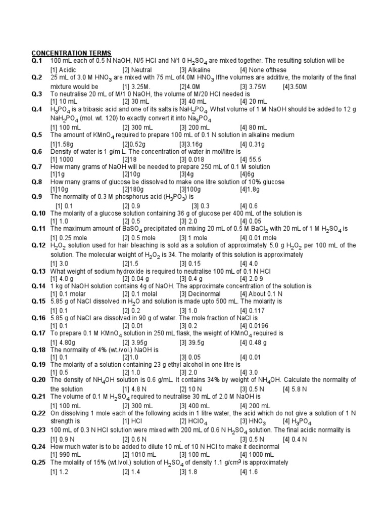 Concentration Terms (Basic Sheet) | PDF | Molar Concentration | Concentration
