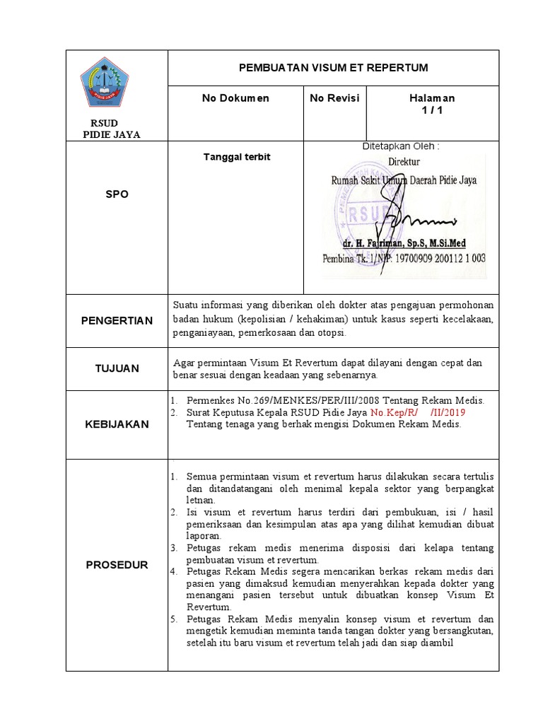 Pembuatan Visum Et Repertum | PDF