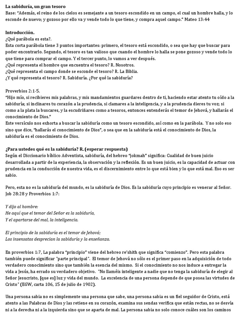 La Sabiduría como Tesoro Escondido | PDF | Sabiduría | Cristo (título)