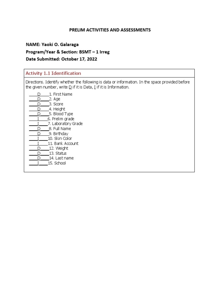 GALARAGA, Yaoki BSMT 1-Irreg ICT - PRELIM ACTIVITIES AND ASSESSMENTS ...