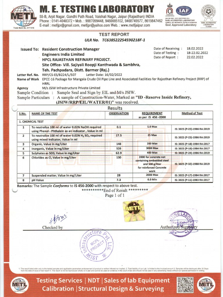 Water Sample Test Repot | PDF