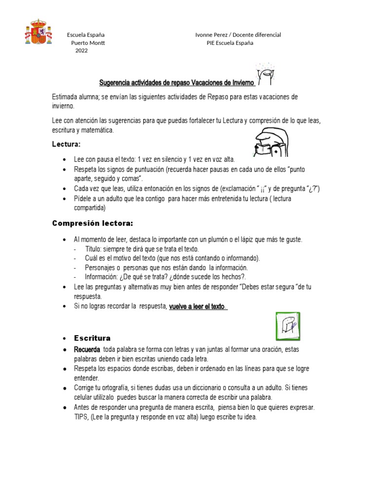 Actividades de Repaso Escolar Invierno | PDF | Puntuación ...