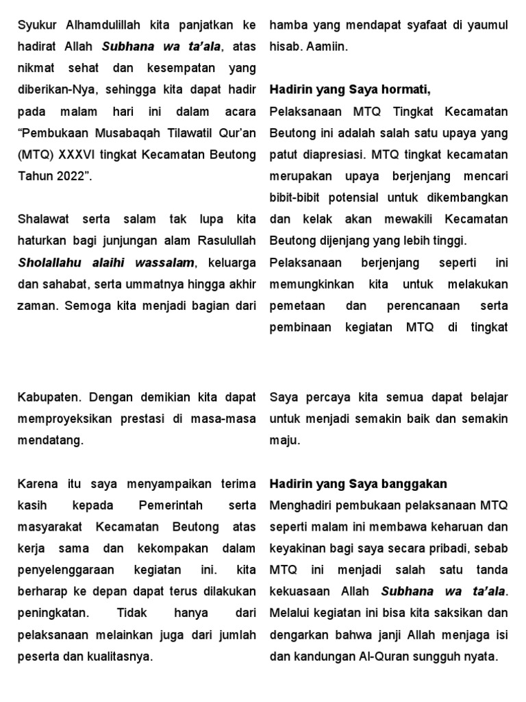 Pidato Pembukaan Camat | PDF
