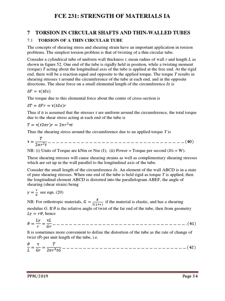Torsion in Circular Shafts and Thin-Walled Tubes | PDF | Stress ...