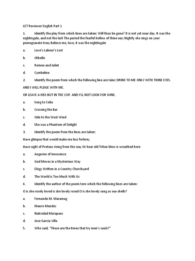 LET Reviewer English Part 1 | PDF