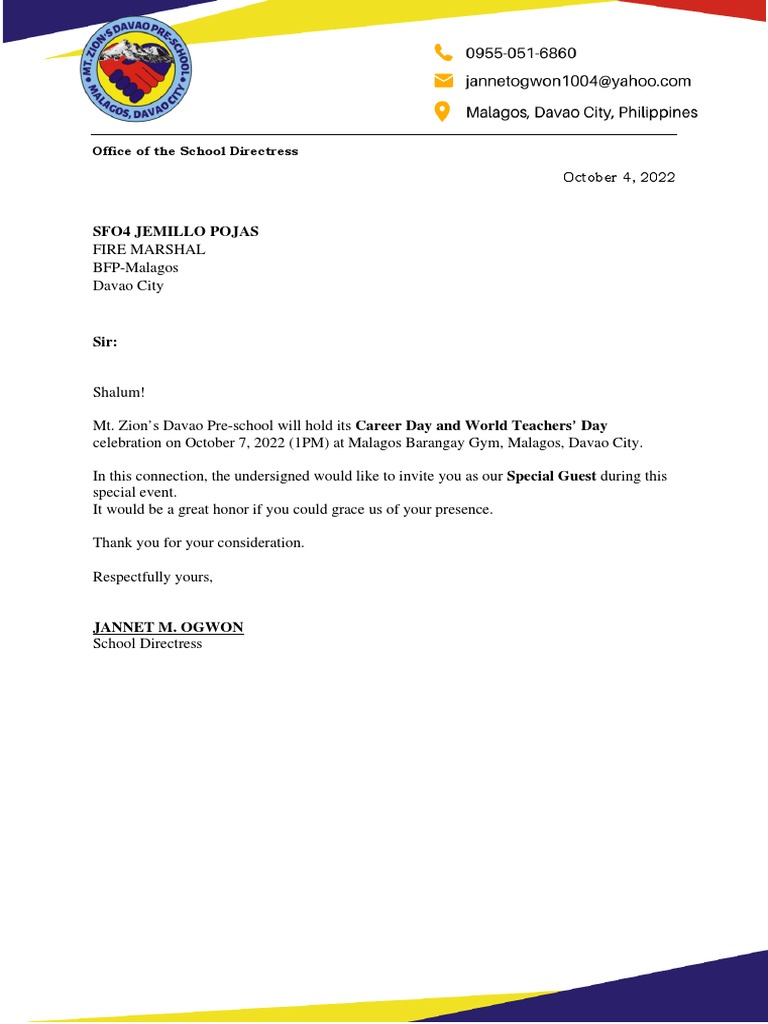 Career Day Invitation for Special Guest | PDF
