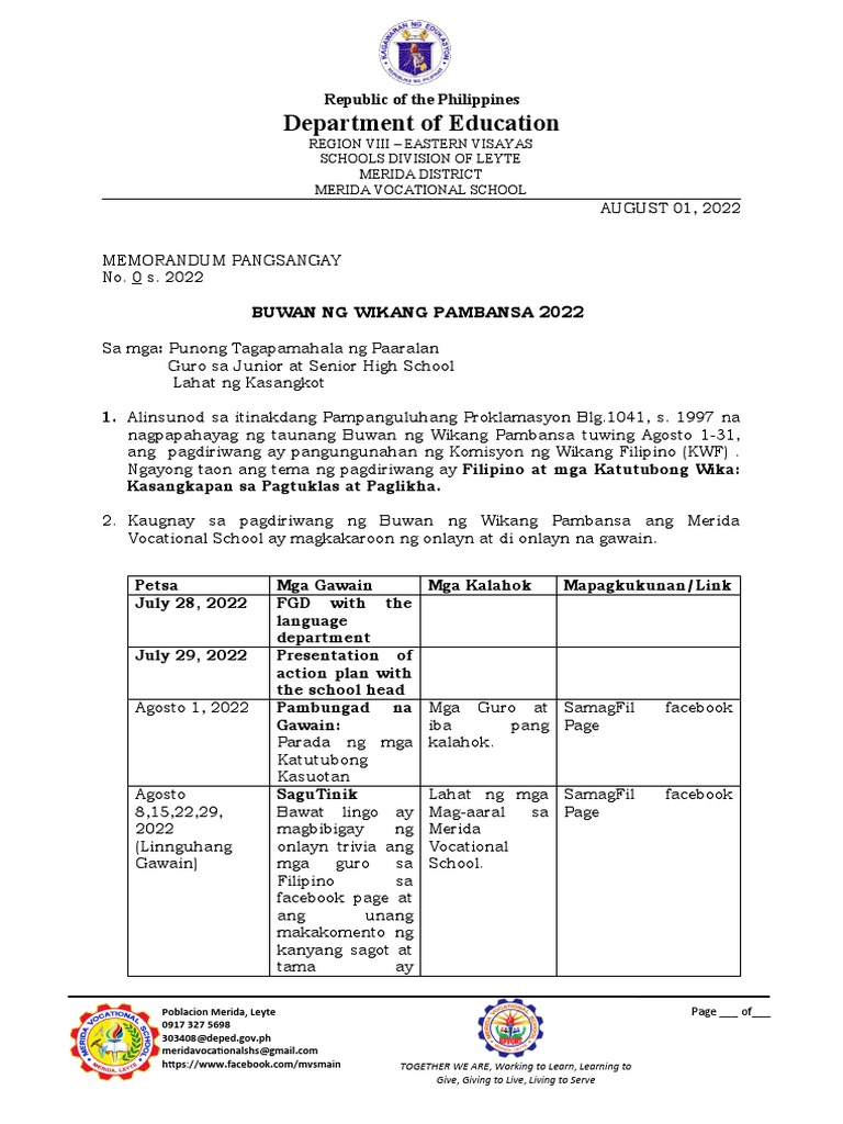 Memorandum Sa FILIPINO BUWAN NG WIKA 2022 | PDF