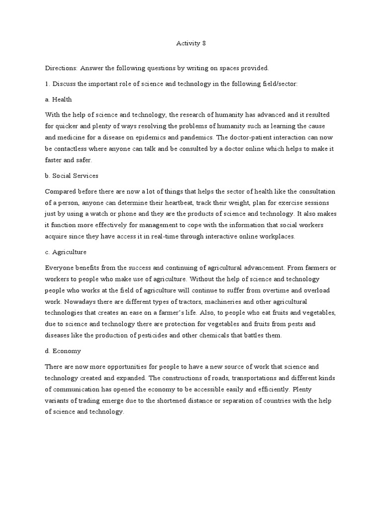 Science, Technology and Society Unit 3 - Activity 8 | PDF | Science ...