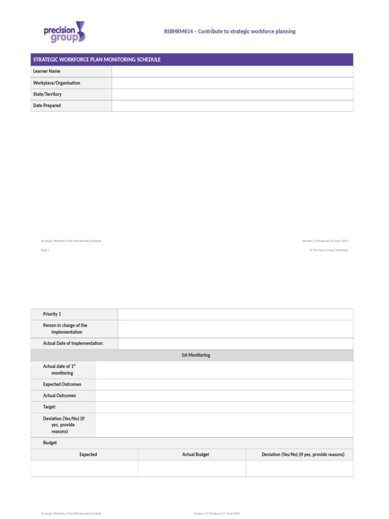 BSBHRM614 Strategic Workforce Plan Monitoring Schedule Template 1 | PDF ...