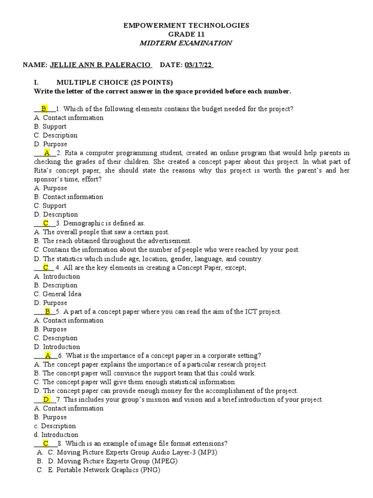 Gt6n6xt3a - Grade 11 Empowerment Technologies Midterm Exam | PDF ...