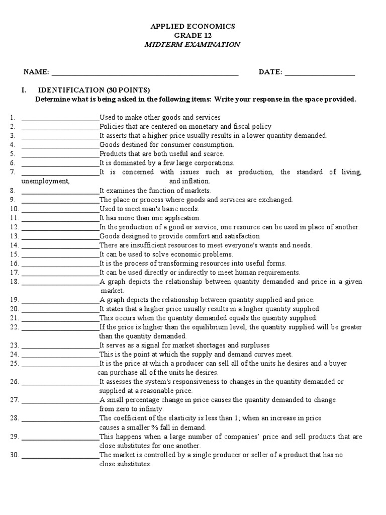 Grade 12 Economics Midterm Exam | PDF | Supply And Demand | Prices
