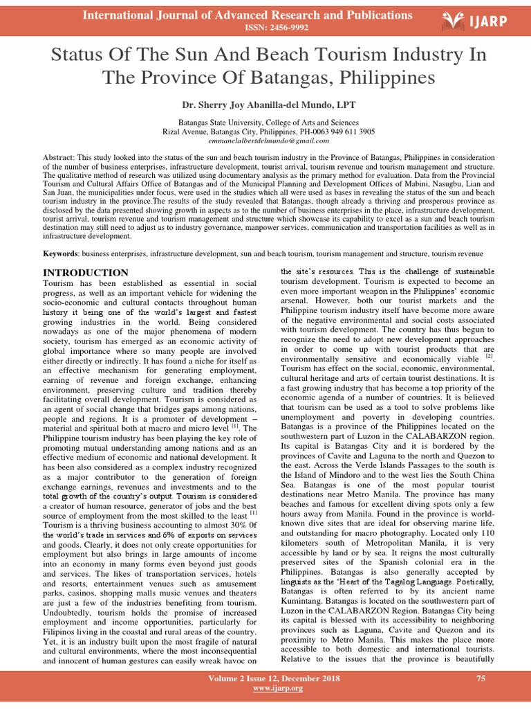 Status of The Sun and Beach Tourism Industry in The Province of ...
