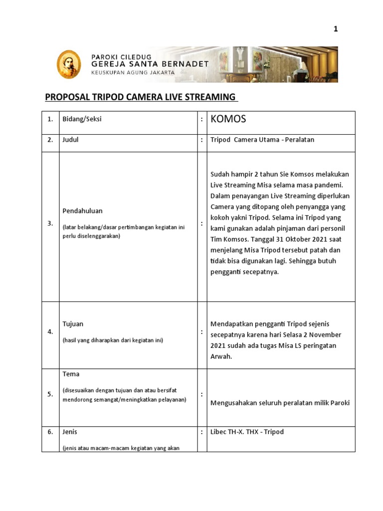 Proposal Pengadaan Tripod Kamera Live Streaming | PDF