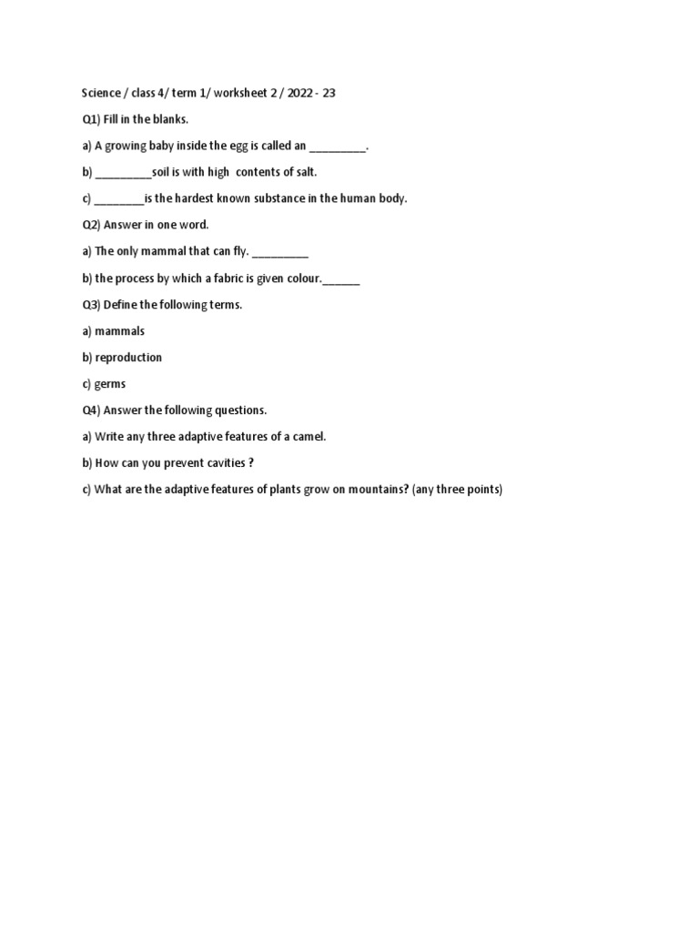 Science Class4 Ws-2. | PDF