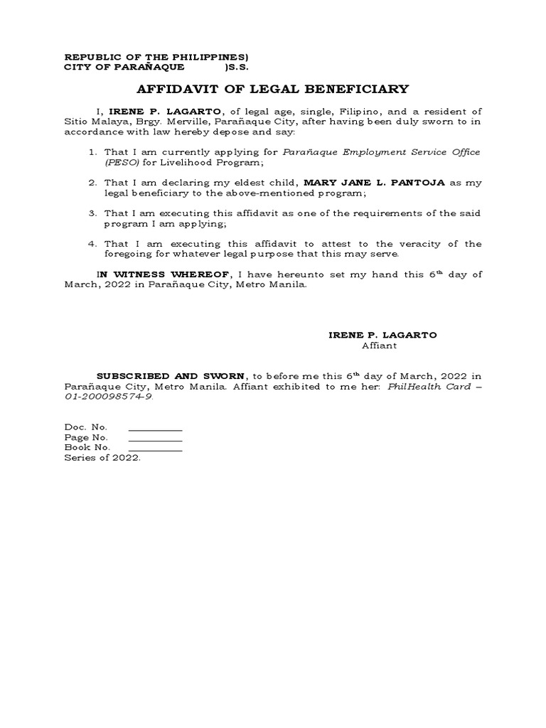 Affidavit of Beneficiary | PDF