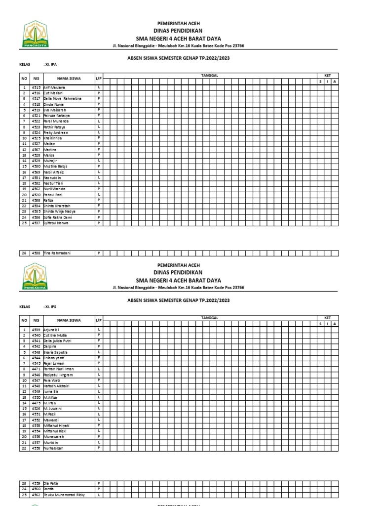 Absen Siswa 2022 | PDF