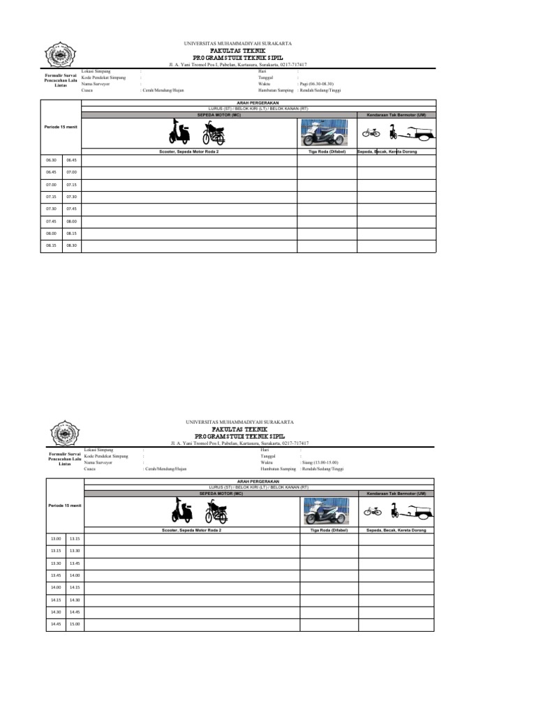 Formulir Traffic Counting TRLL 2022 | PDF