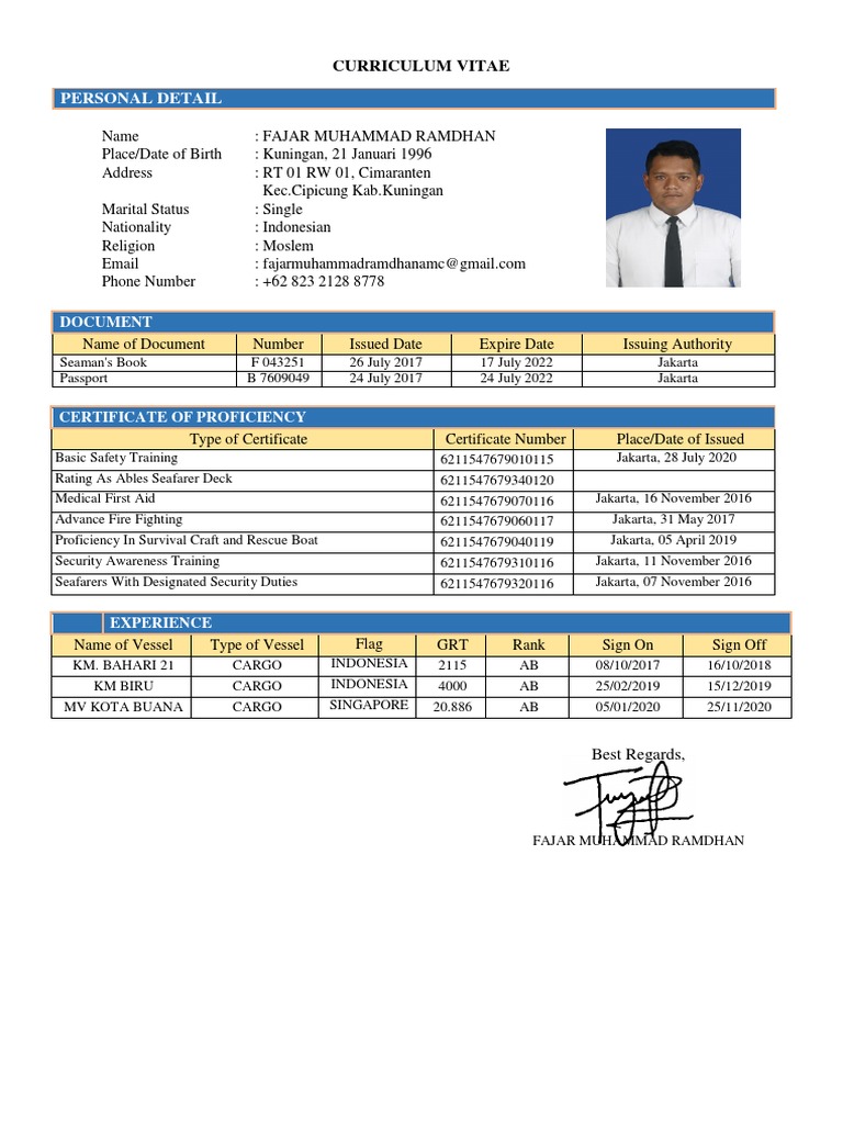 Cv Fajar Pdf Sailor Watercraft