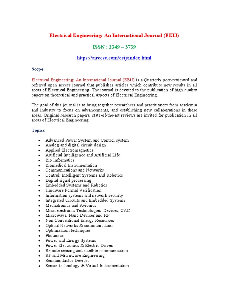 Electrical Engineering: An International Journal (EEIJ) | PDF | Electrical Engineering | Computing