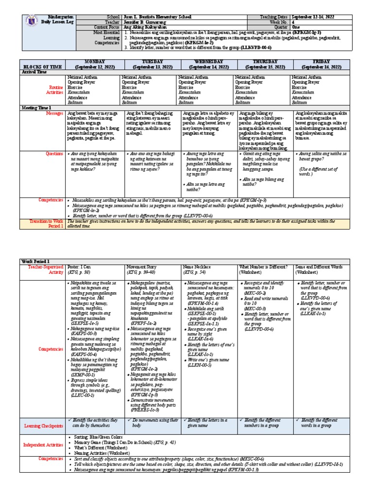 Kindergarten-DLL-MELC-Q1-Week 4 | PDF