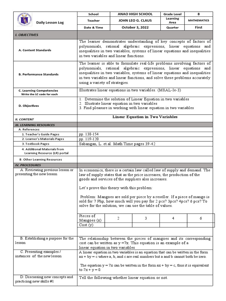 DLP October 3, 2022 | PDF | Equations | Variable (Mathematics)