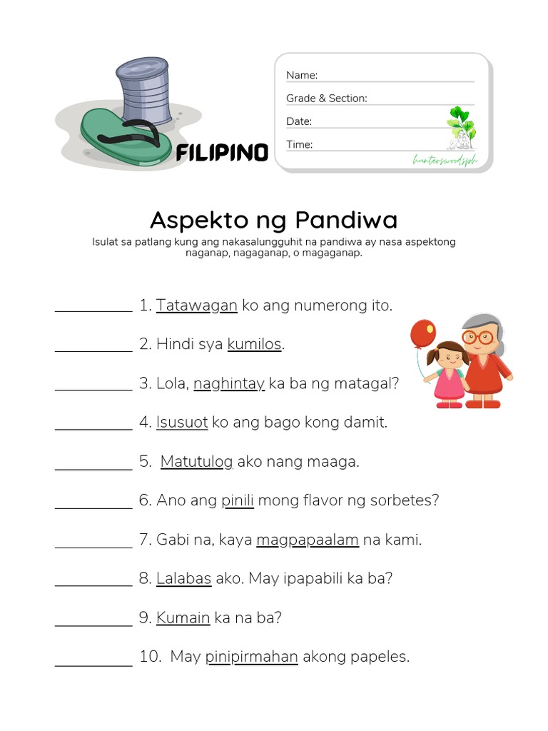 Aspekto NG Pandiwa Grade 5 Worksheet 4 | PDF