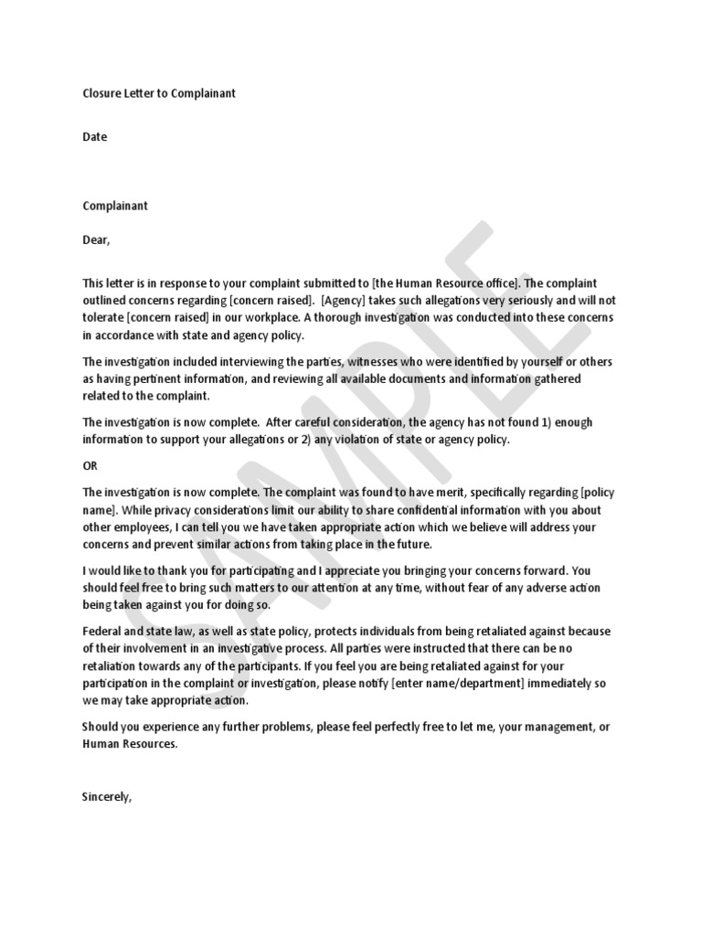 Closure Letter to Complainant | PDF