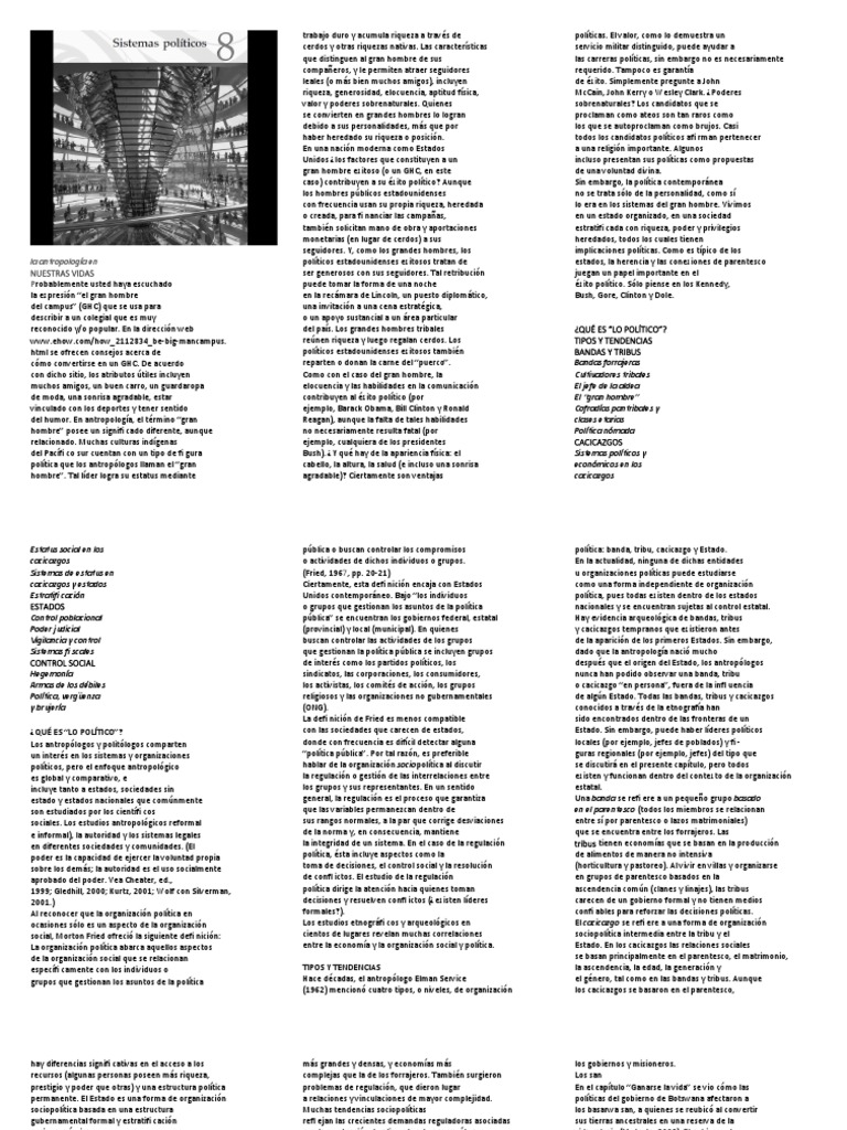 Capitulo 8 Sistemas Politicos - Kottak | PDF | Sociedad | Tribu