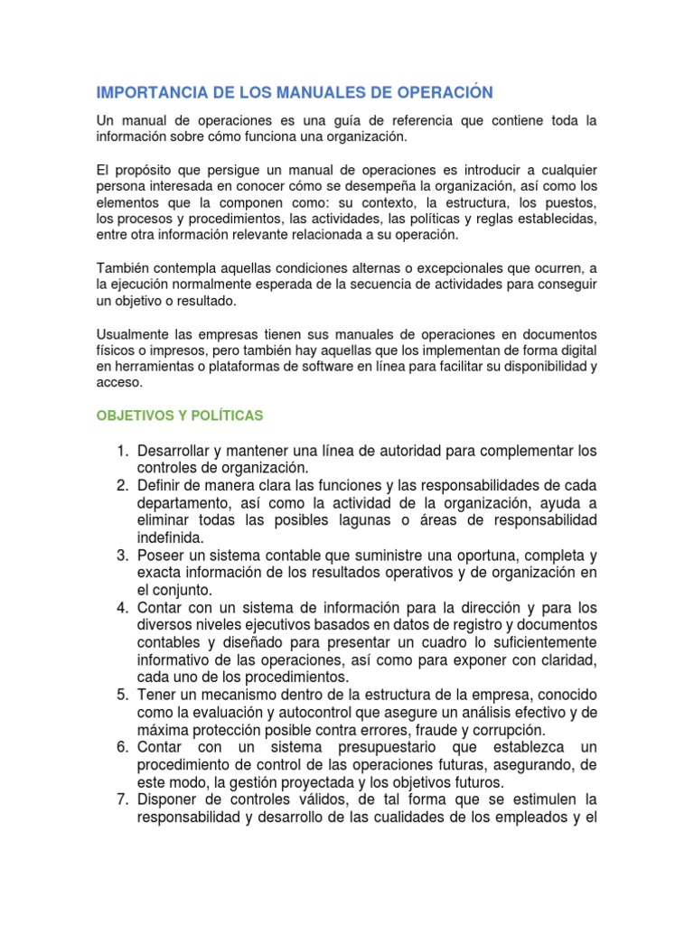 IMPORTANCIA DE LOS MANUALES DE OPERACIÓN | PDF | Business | Información