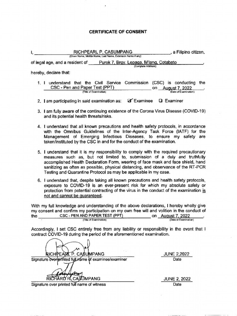Certificate of Consent | PDF