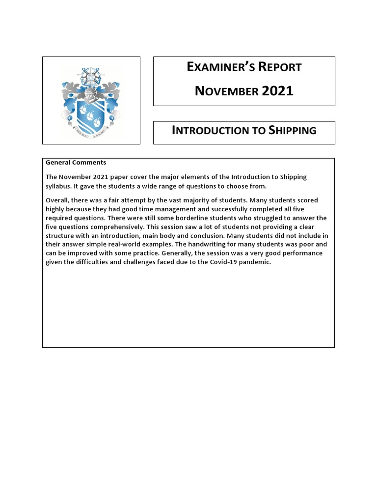 November 2021 Shipping Exam Report | PDF | Port | Watercraft