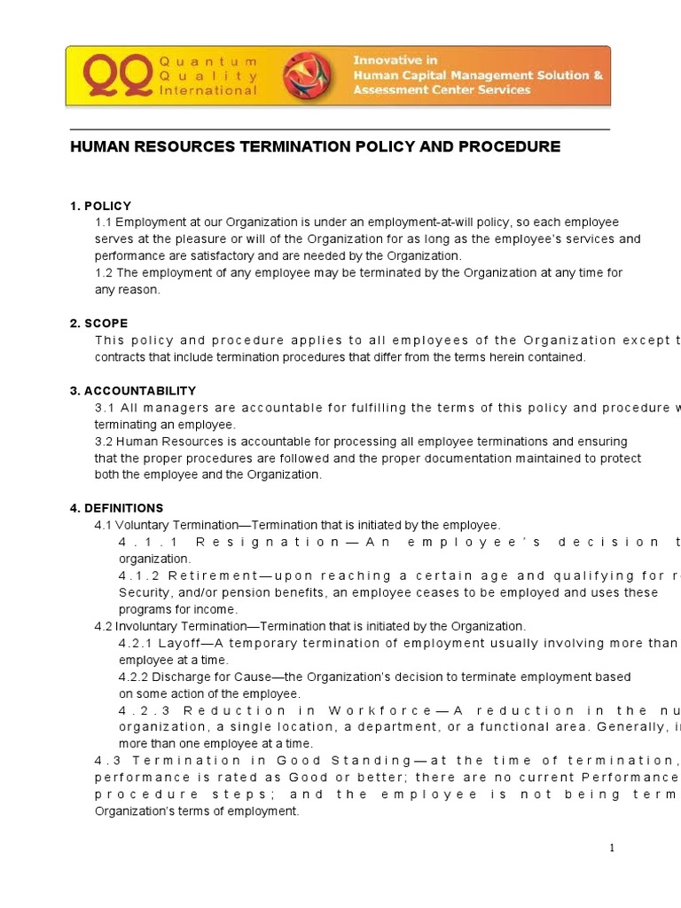 HR Termination Policy Overview | PDF | Employment | Human Resource ...
